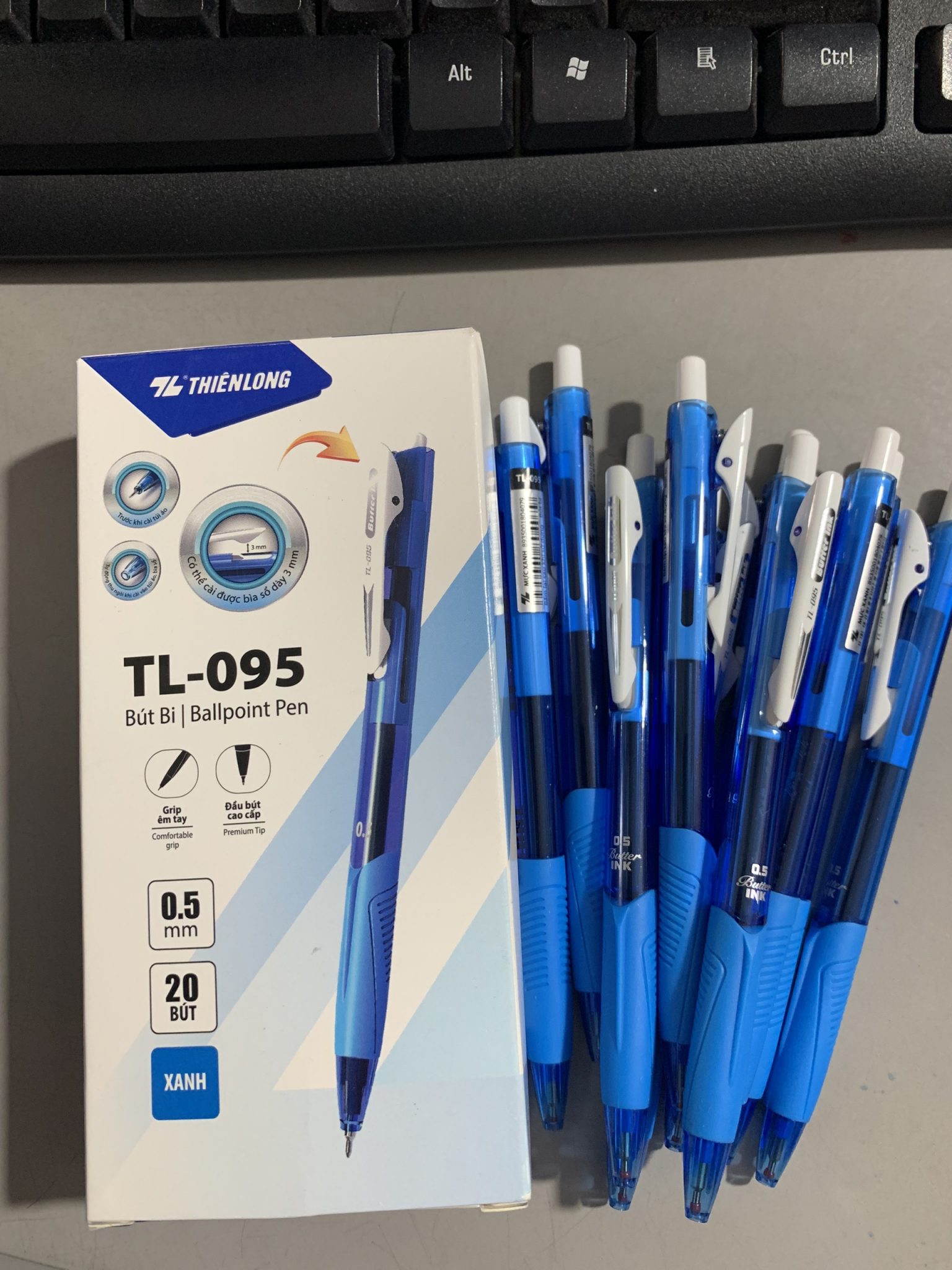 Bút bi Thiên Long TL-095 ngòi 0.5mm - Mực xanh - Văn Phòng Phẩm - Dụng ...